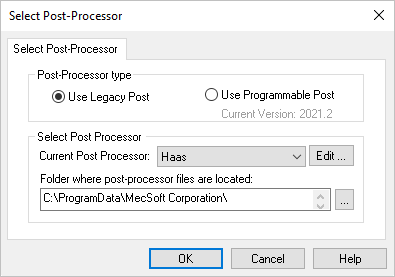RhinoCAM FAQs > Post-Processing > How to: Define the Post-Processor